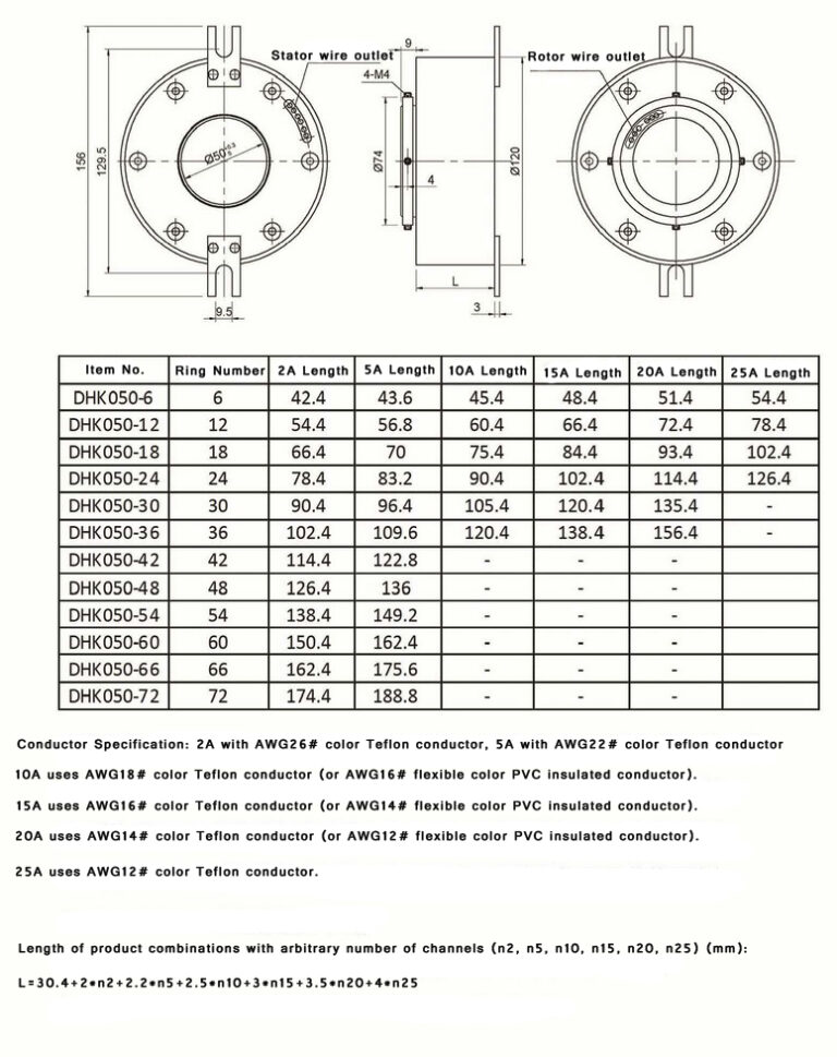 Durable 50mm inner diameter through hole slip ring